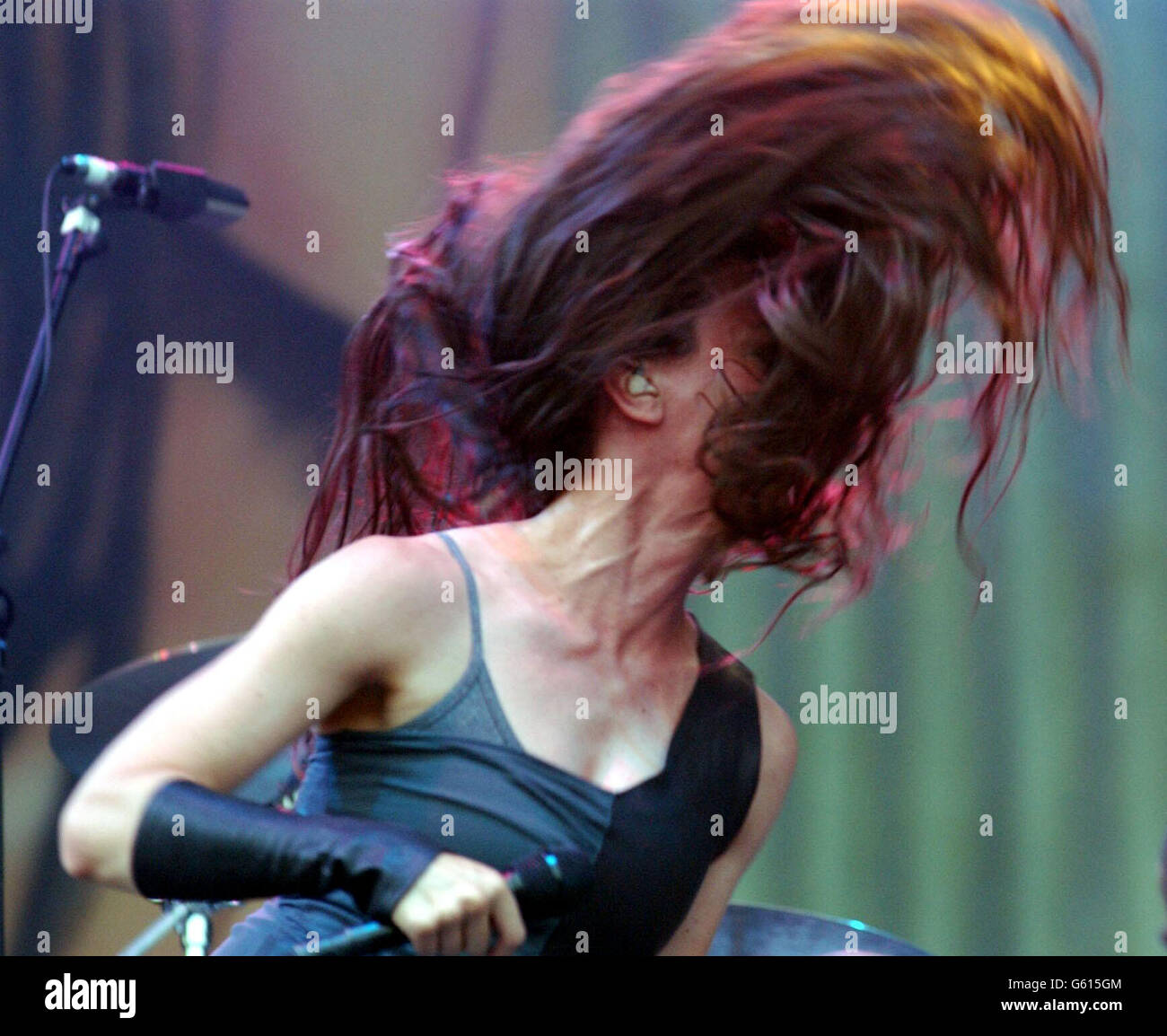 Canadian rock singer Alanis Morissette performing on the V Stage, on ...