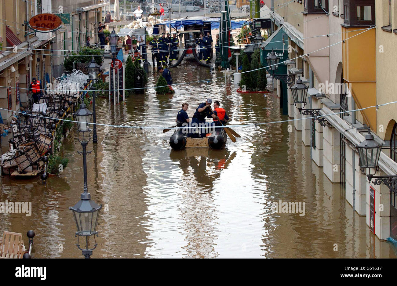 Flooding in Dresden in Germany. A street in Dresden, Southern Germany ...