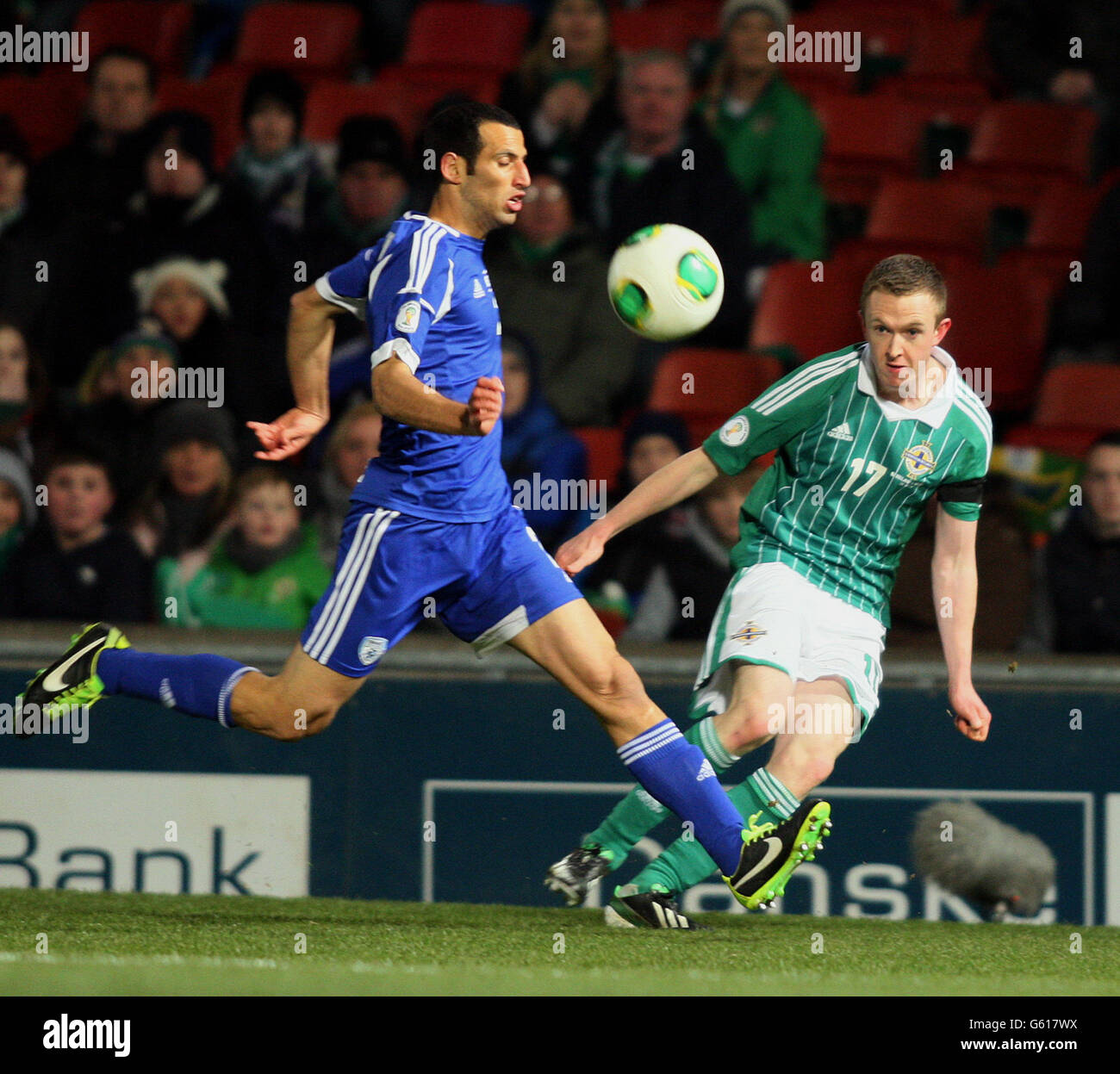 Northern Ireland's Shane Ferguson (right) in action during the FIFA ...