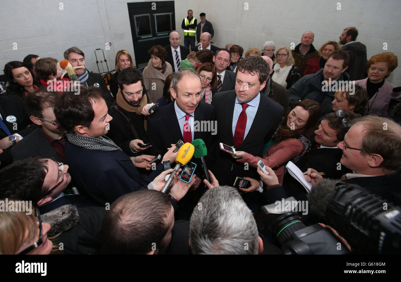 Fianna Fail leader Micheal Martin and candidate Thomas Byrne arrive as ...
