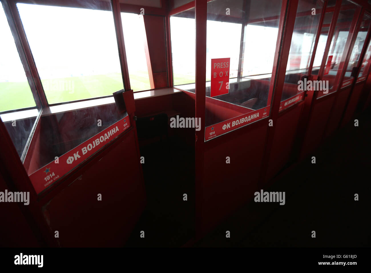 A general view of press booths in the stadium before the FIFA World Cup ...