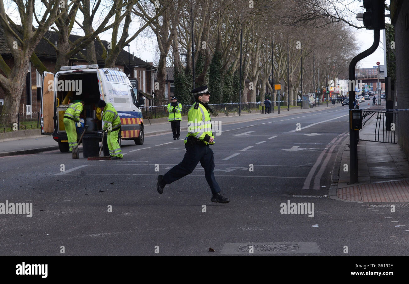 Police at the scene on the Seven Sisters Road in Haringey, north London ...