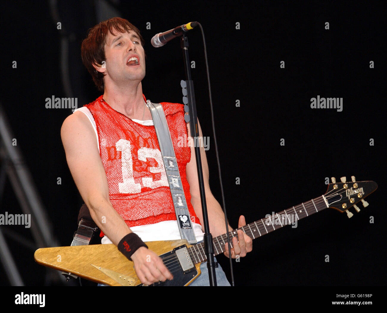 Ash - Reading Festival. Tim Wheeler of Ash performing on the main stage ...