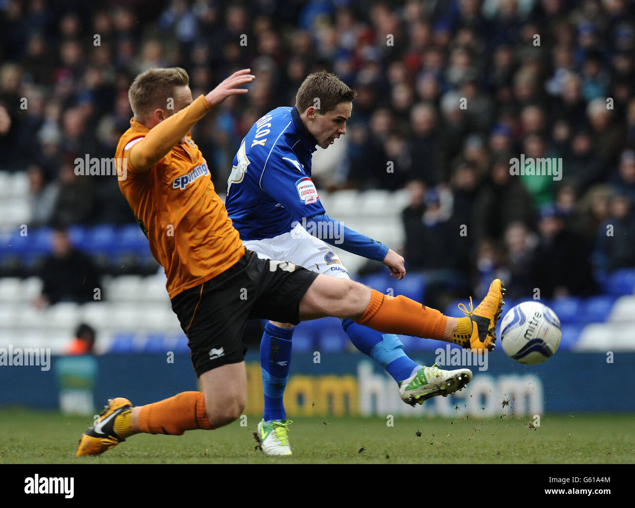 Birmingham City's Mitch Hancox shoots past Wolverhampton Wanderers ...