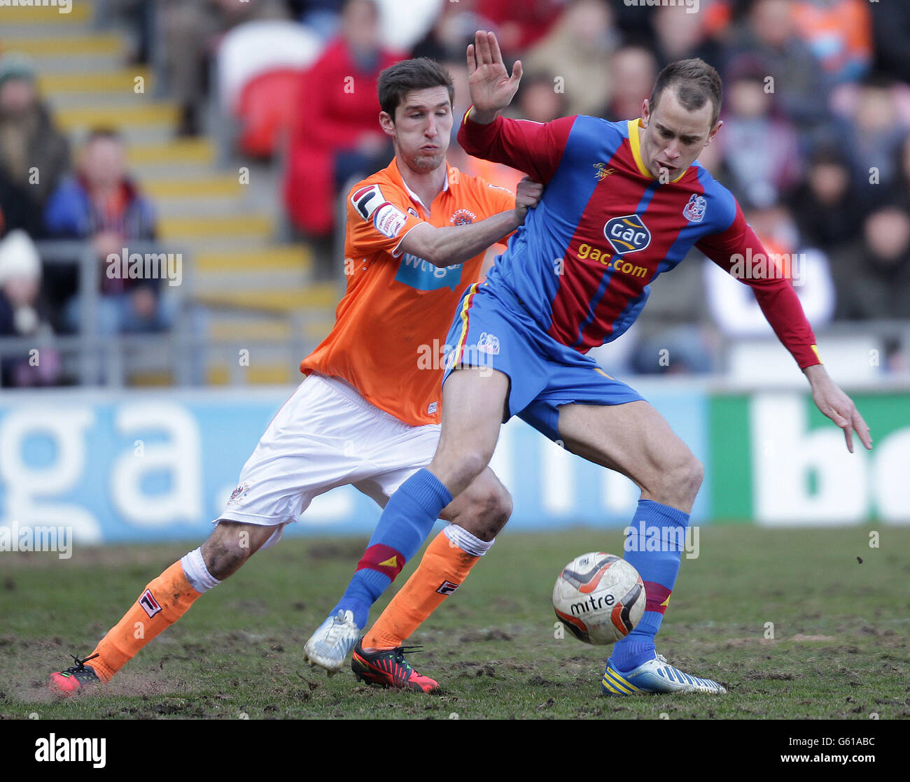 Blackpool's Chris Basham and Crystal Palace's Aaron Wilbraham Stock ...