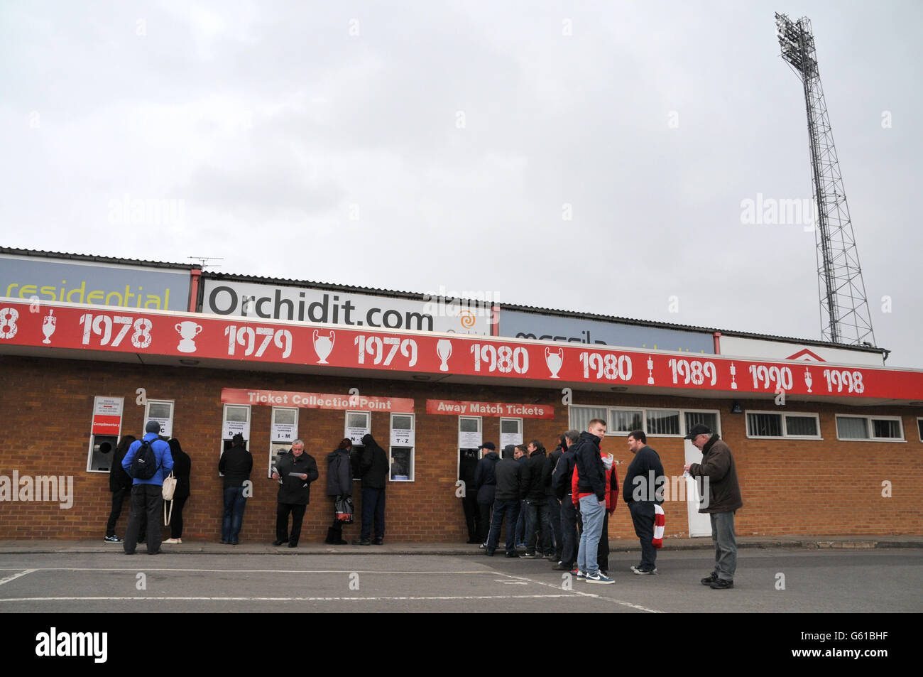 Nottingham Forest fans queue at the ticket collection point at the City ...