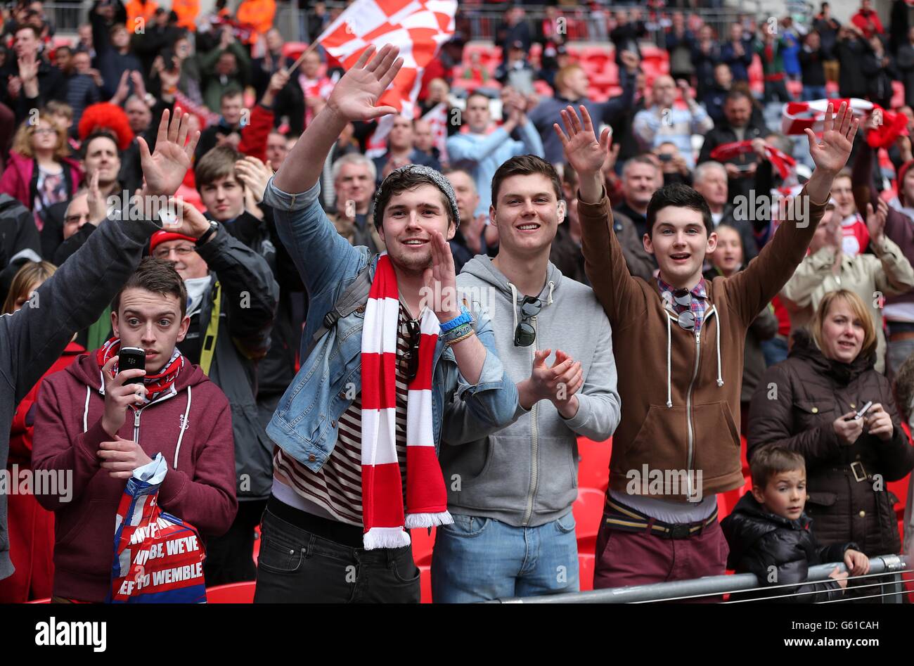 Crewe Alexandra fans celebrate in the stands after winning the ...