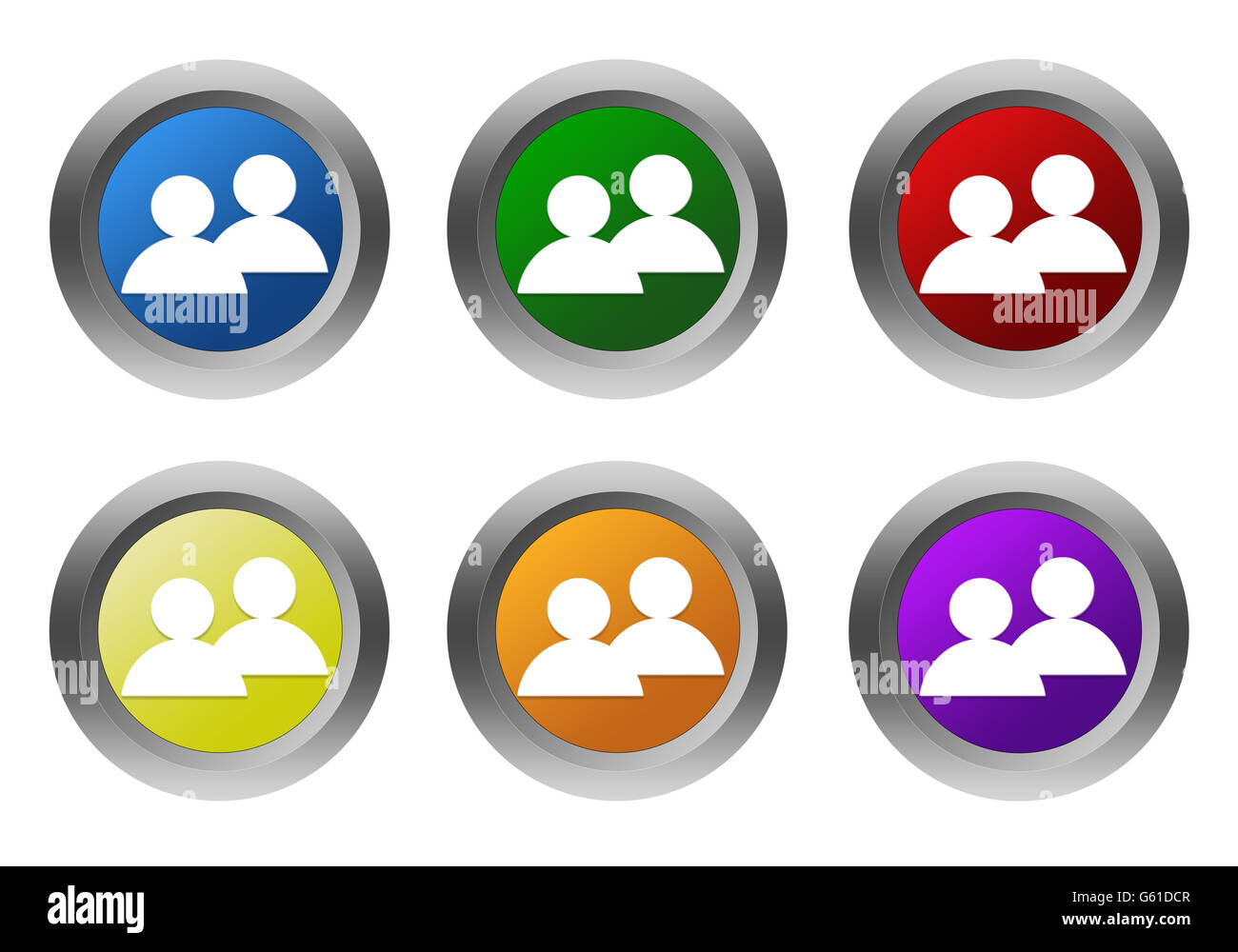 Set of rounded buttons with people symbol in blue, green, yellow ...