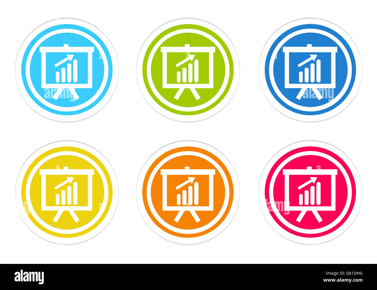 Colorful rounded icons with presentation symbol in blue, green, yellow ...