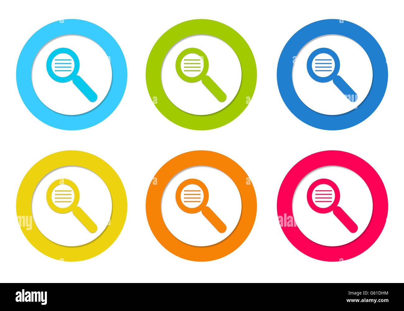 Colorful rounded icons with search symbol in blue, green, yellow ...