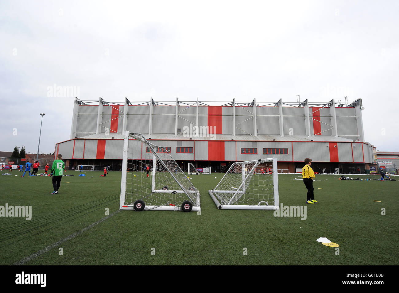 A general view of a children's football match taking place outside the ...