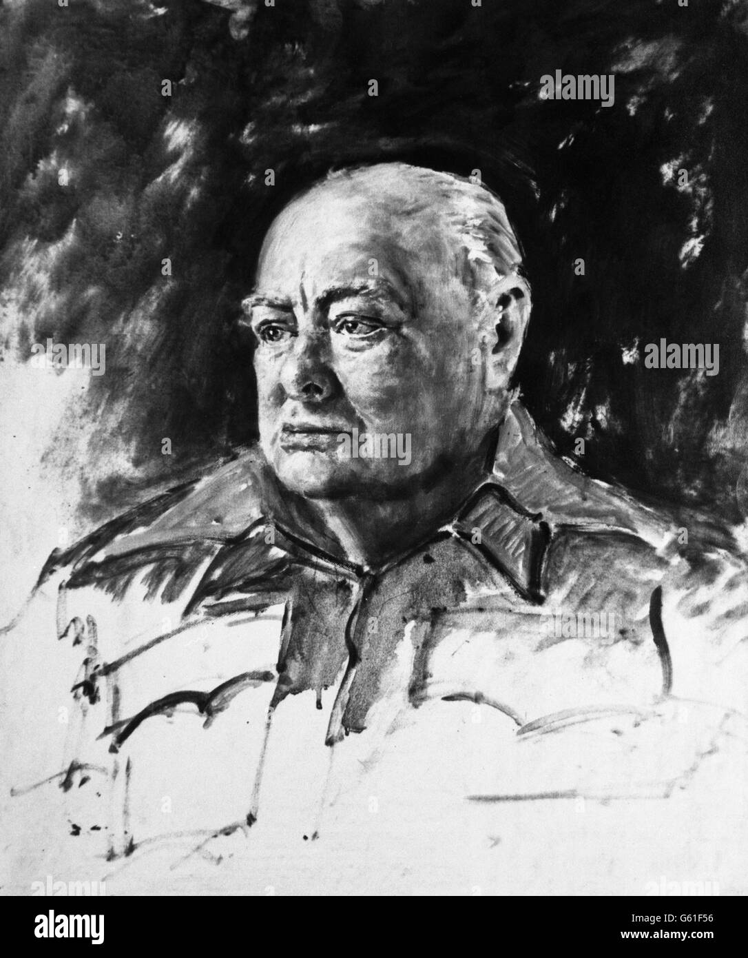 Painting of winston churchill Black and White Stock Photos & Images - Alamy