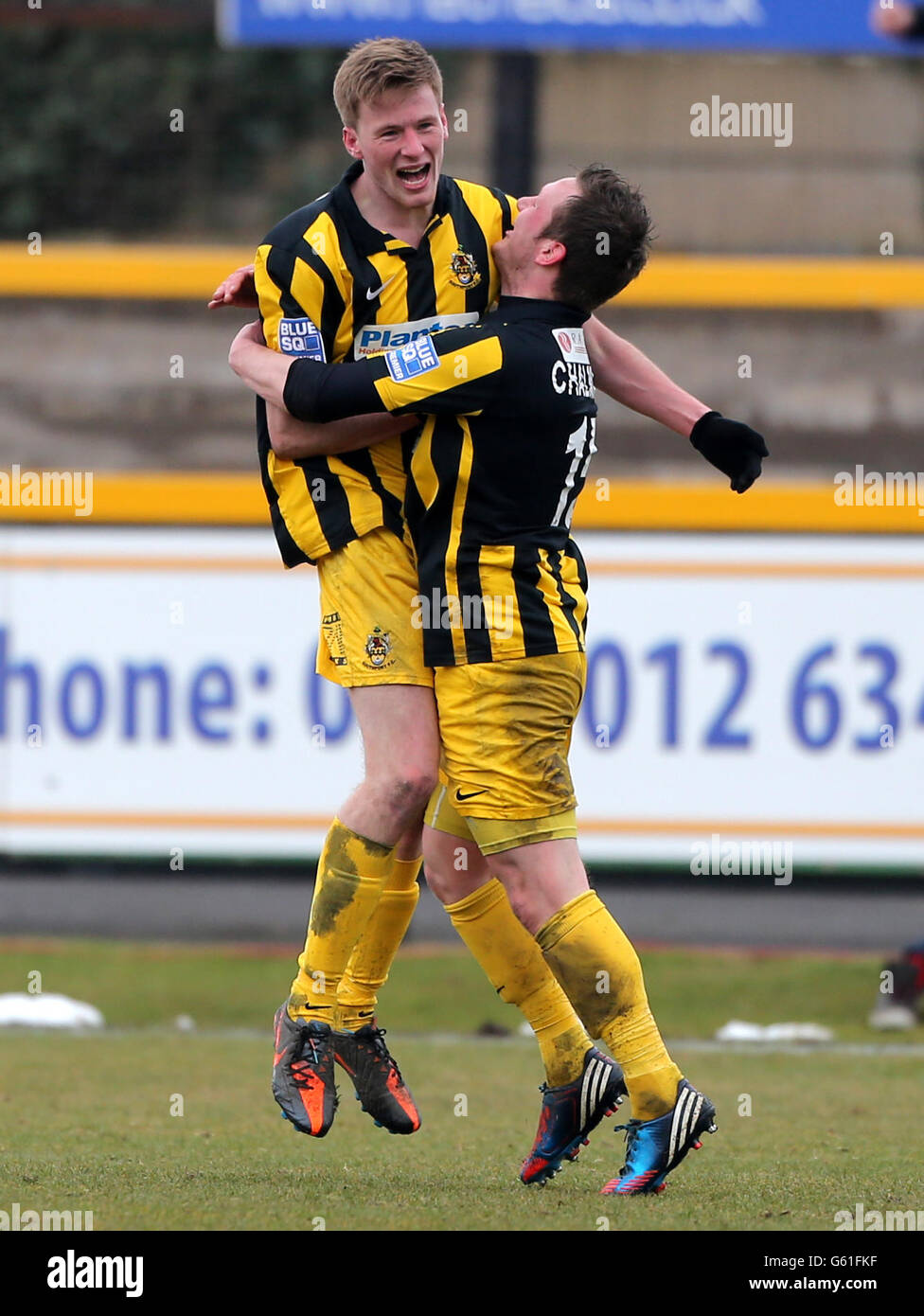 Southport's Danny Hattersley celebrates scoring with Aaron Chalmers ...