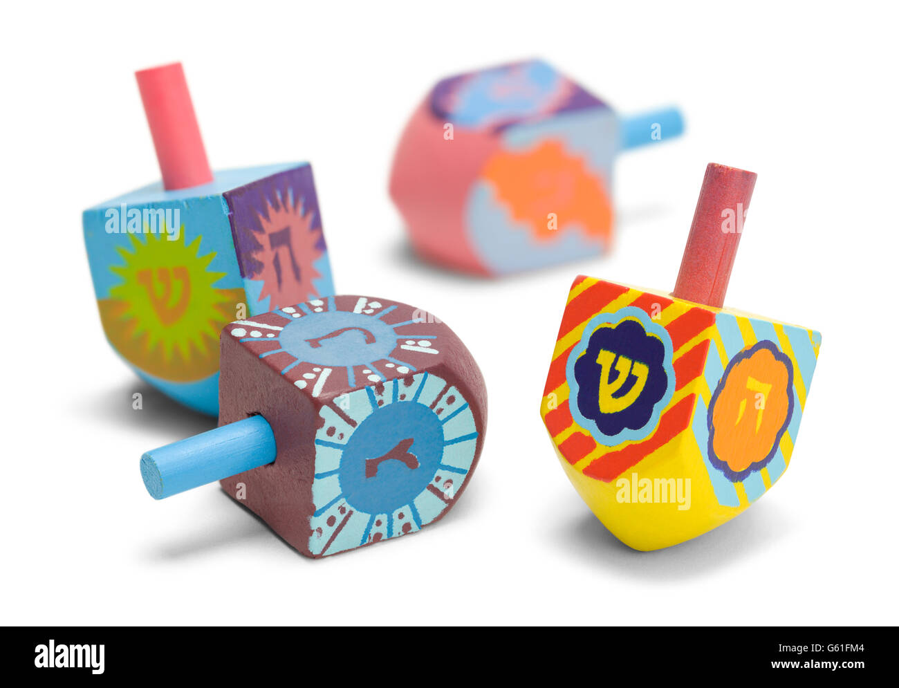 Wooden Toy Jewish Dreidals Isolated on White Background Stock Photo - Alamy