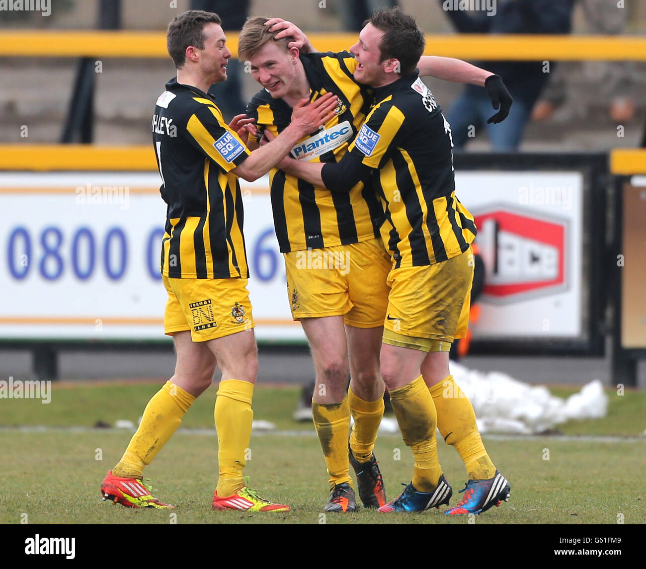 Southport's Danny Hattersley celebrates scoring with Aaron Chalmers ...