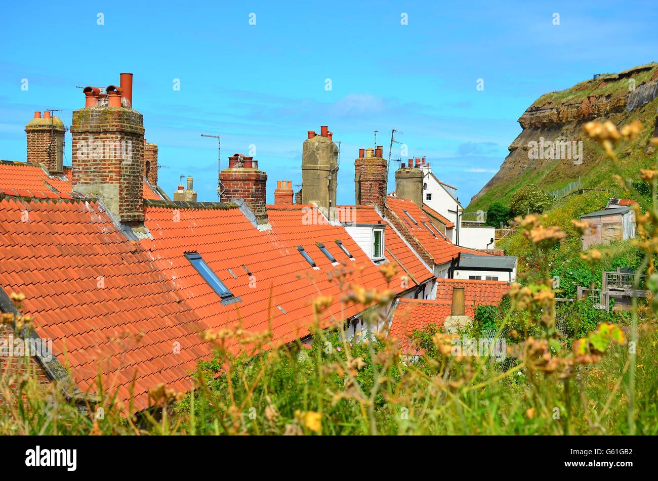 A view in Whitby looking across rooftops in The North Yorkshire Moors ...