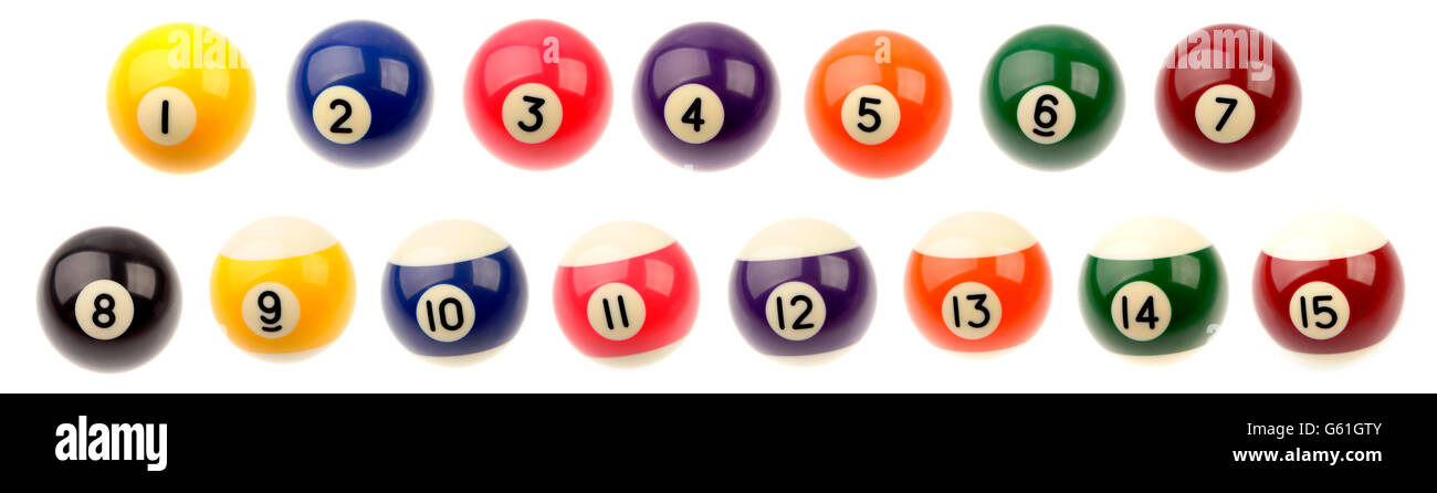Set of fifteen pool balls isolated over white background Stock Photo ...
