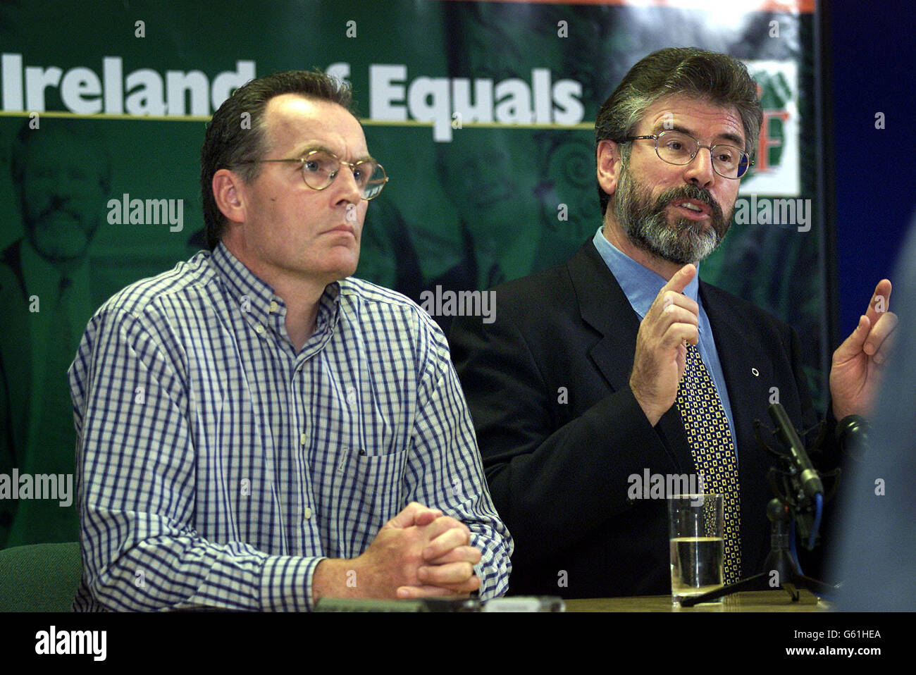 Sinn Fein President Gerry Adams with assembley member Gerry Kelly (L ...