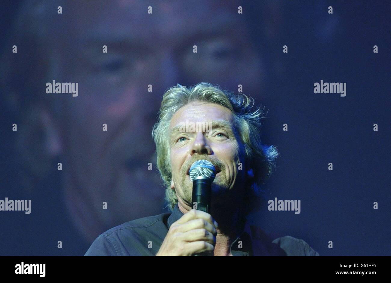 Sir Richard Branson speaking on stage at the Brixton Academy, south ...