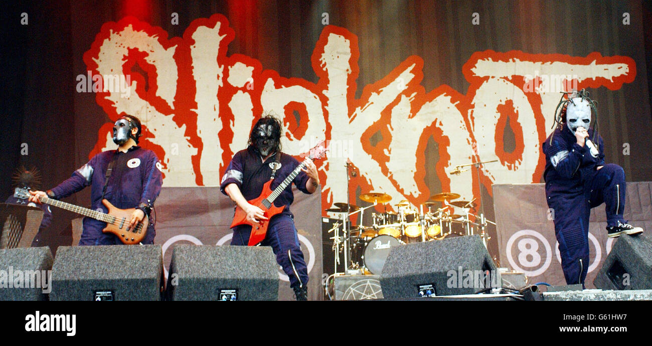 Slipknot performing on the main stage at the Carling Weekend music ...