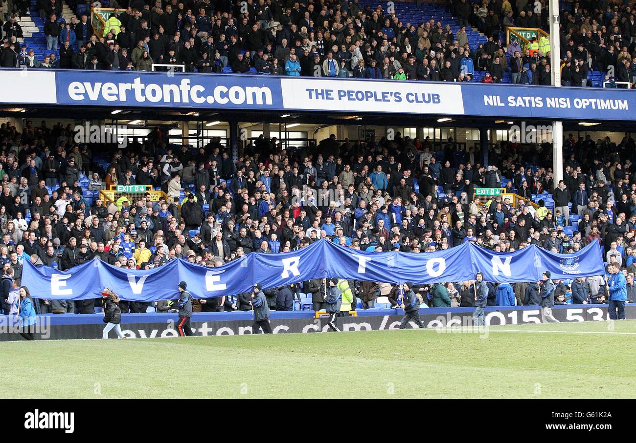 An Everton banner is paraded around Goodison Park before kick-off Stock ...