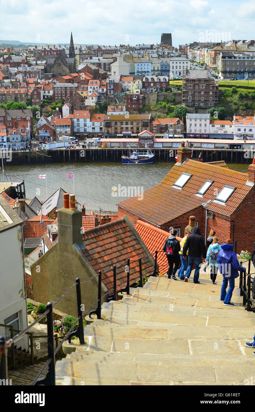 199 steps leading down towards the old town of Whitby in the North ...