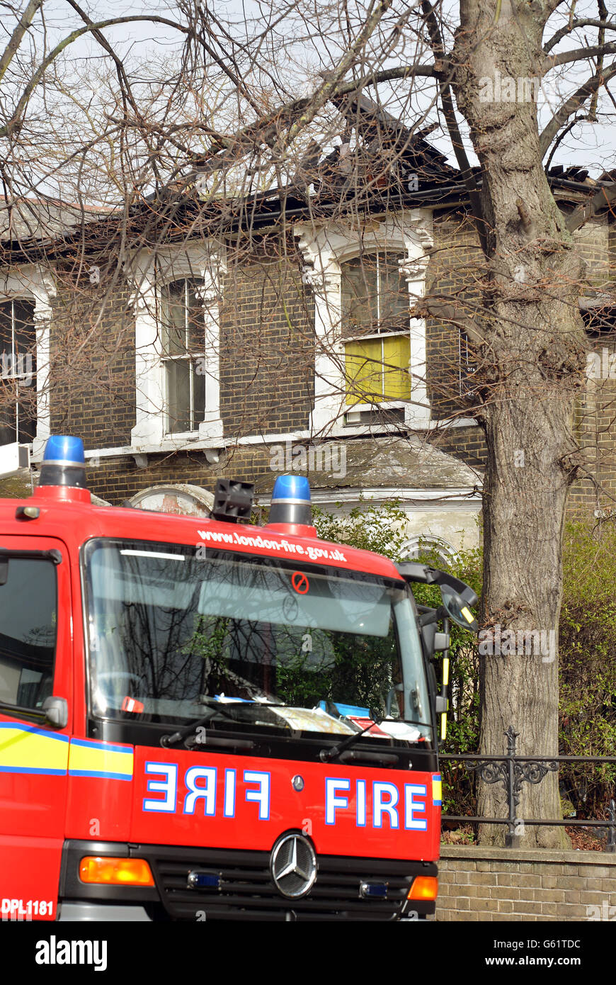 A fire engine outside the remains of a house in Romford Road, Forest ...