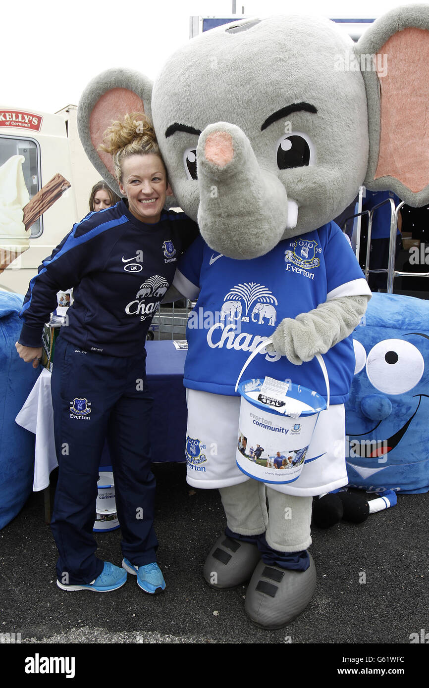Everton mascot Changy the Elephant poses for a photograph with an ...