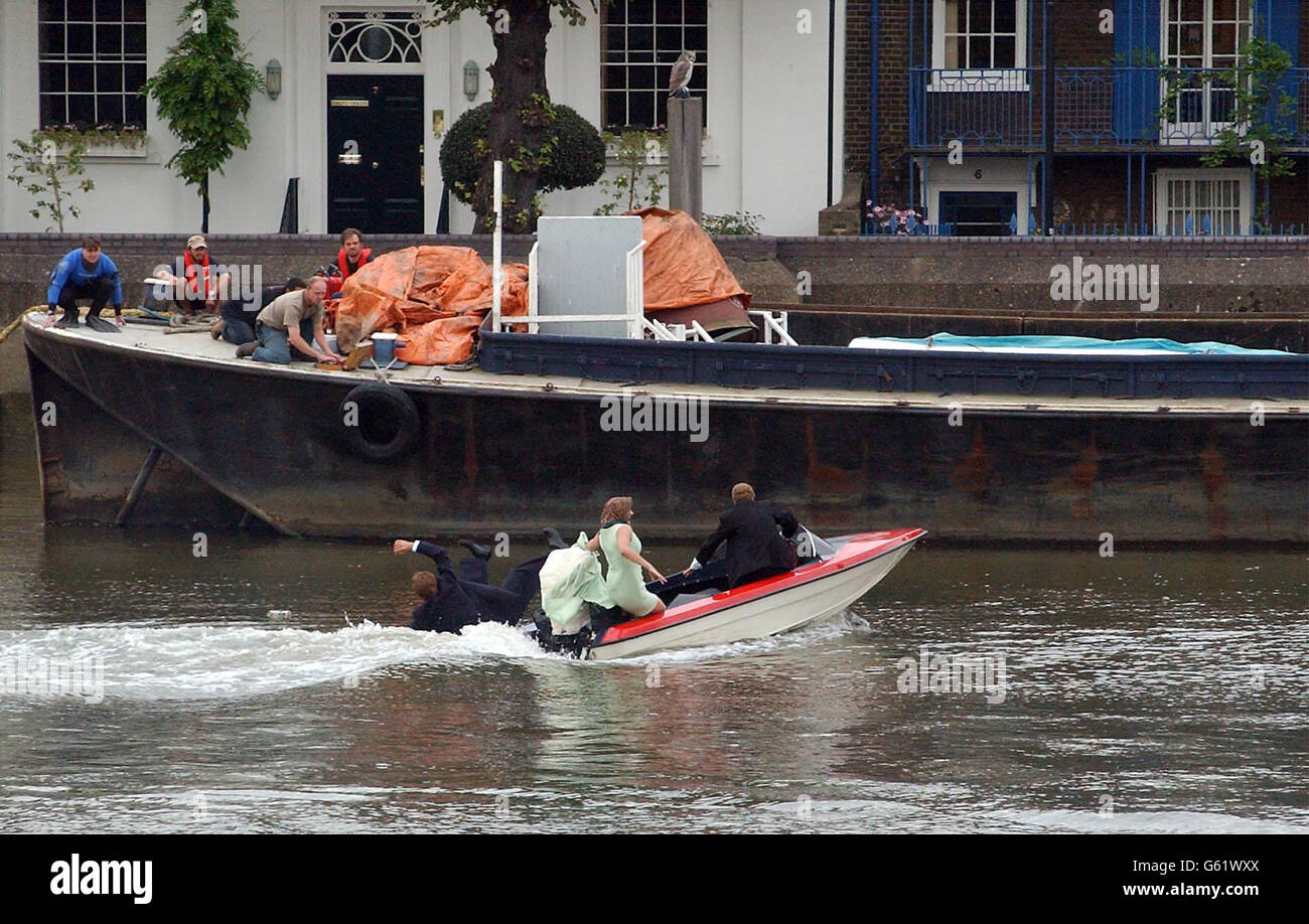 Filming of the movie "Charlie" along the Thames River near Hammersmith ...
