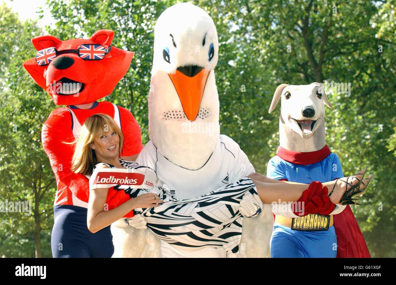 Model Catalina with Cyril the Swan, Harry Hornet and Bertie Bee during ...
