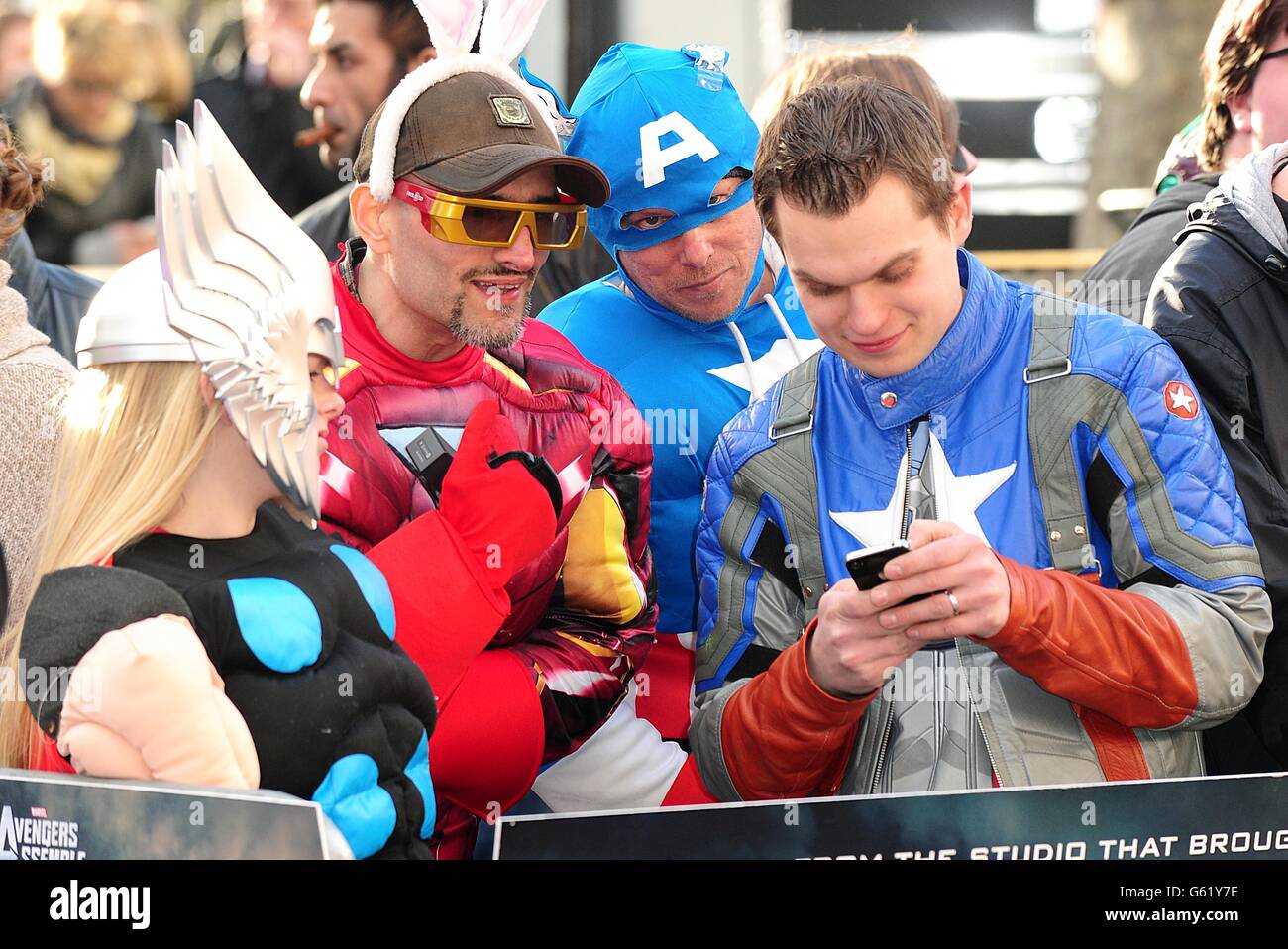 Iron Man fans at the premiere of Iron Man 3 at the Odeon Leicester ...