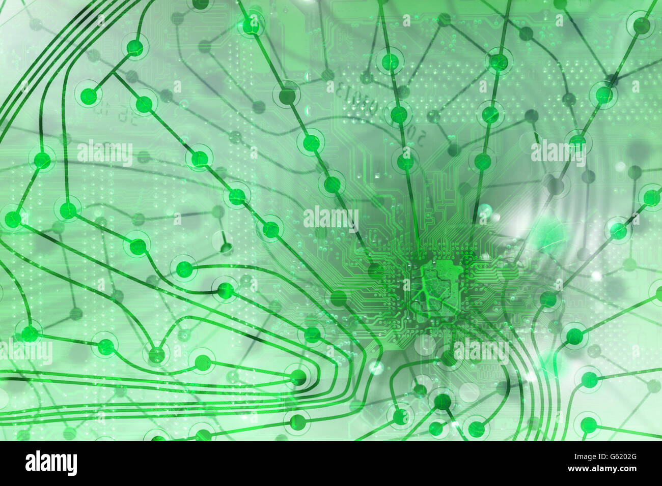 Layered green technology background of a green chip with leaf veins in ...