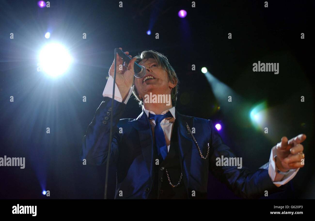 David Bowie concert. David Bowie performs on stage at the relaunch of ...