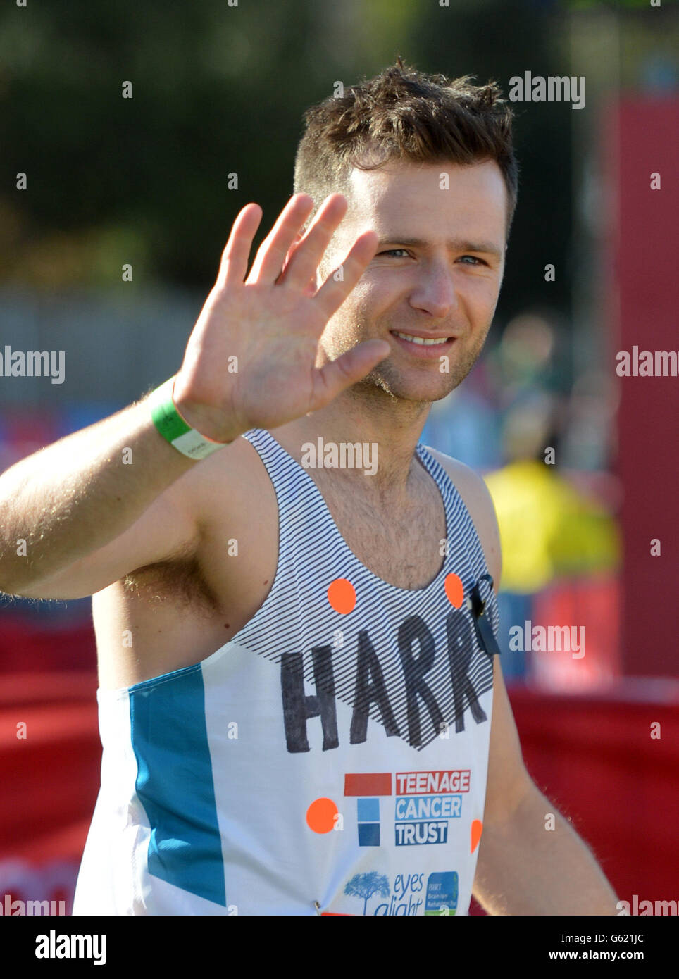 Harry judd poses during the virgin london marathon in london hi-res ...