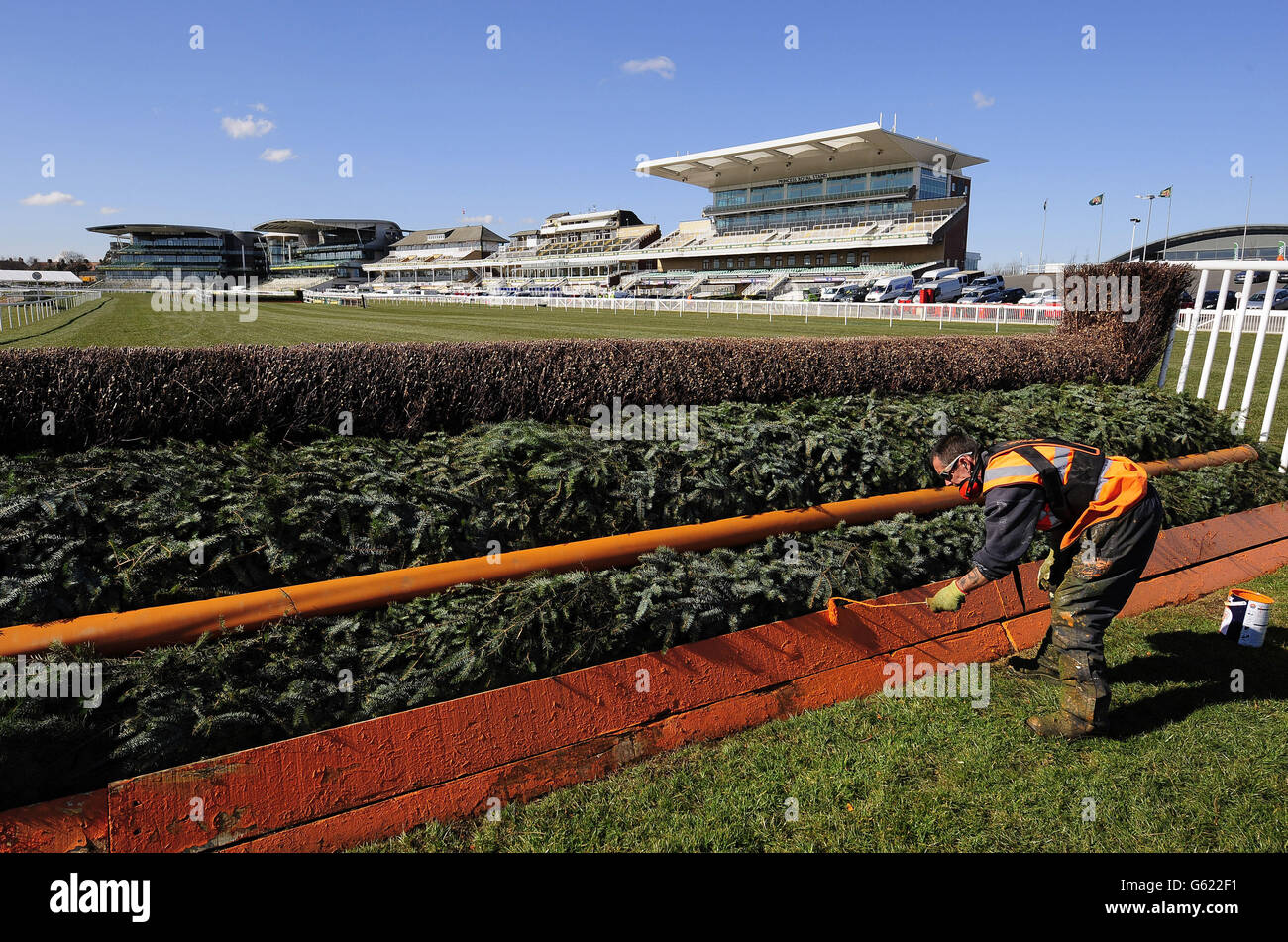 Final preparations as the fence take off boards on the Aintree ...