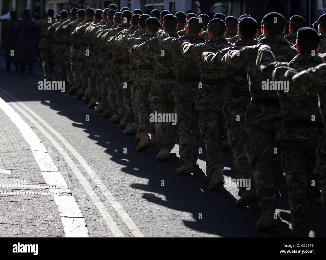 Troops from 21 engineer regiment marching from ripon cathedral hi-res ...