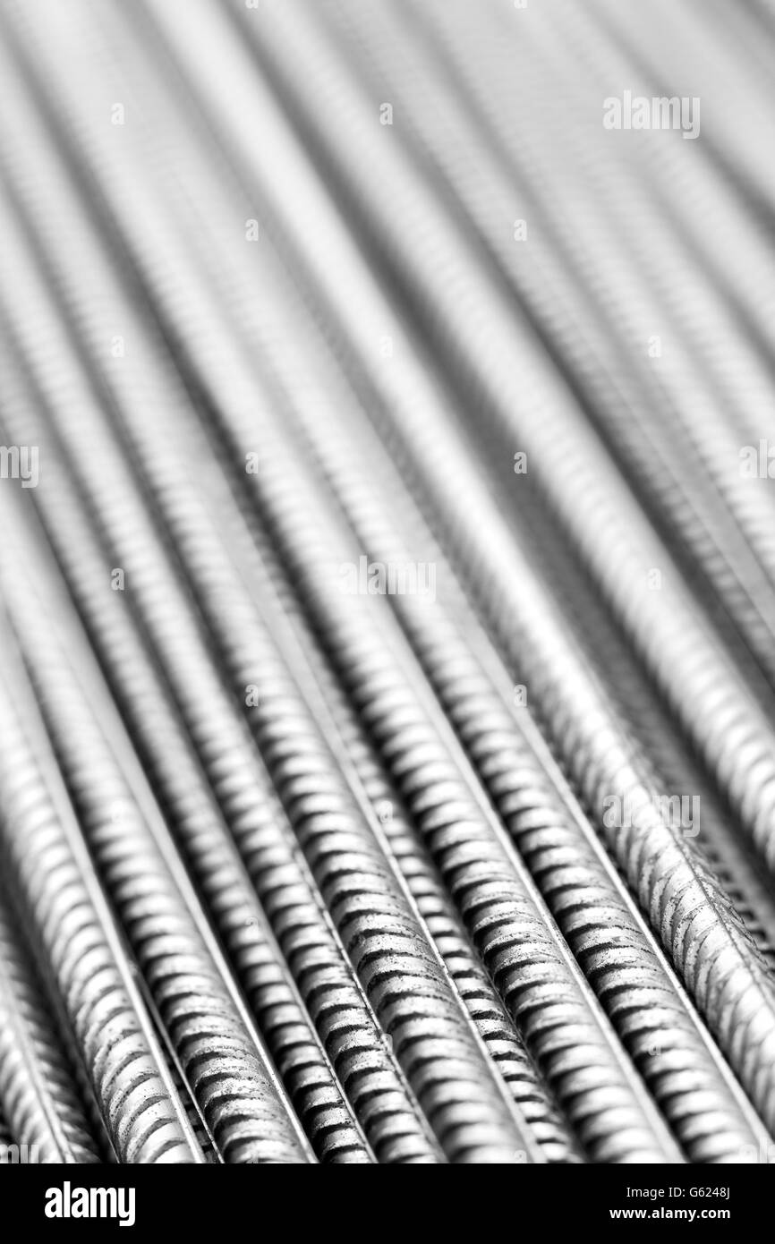 Stack of steel rebars for reinforcing concrete on construction site ...