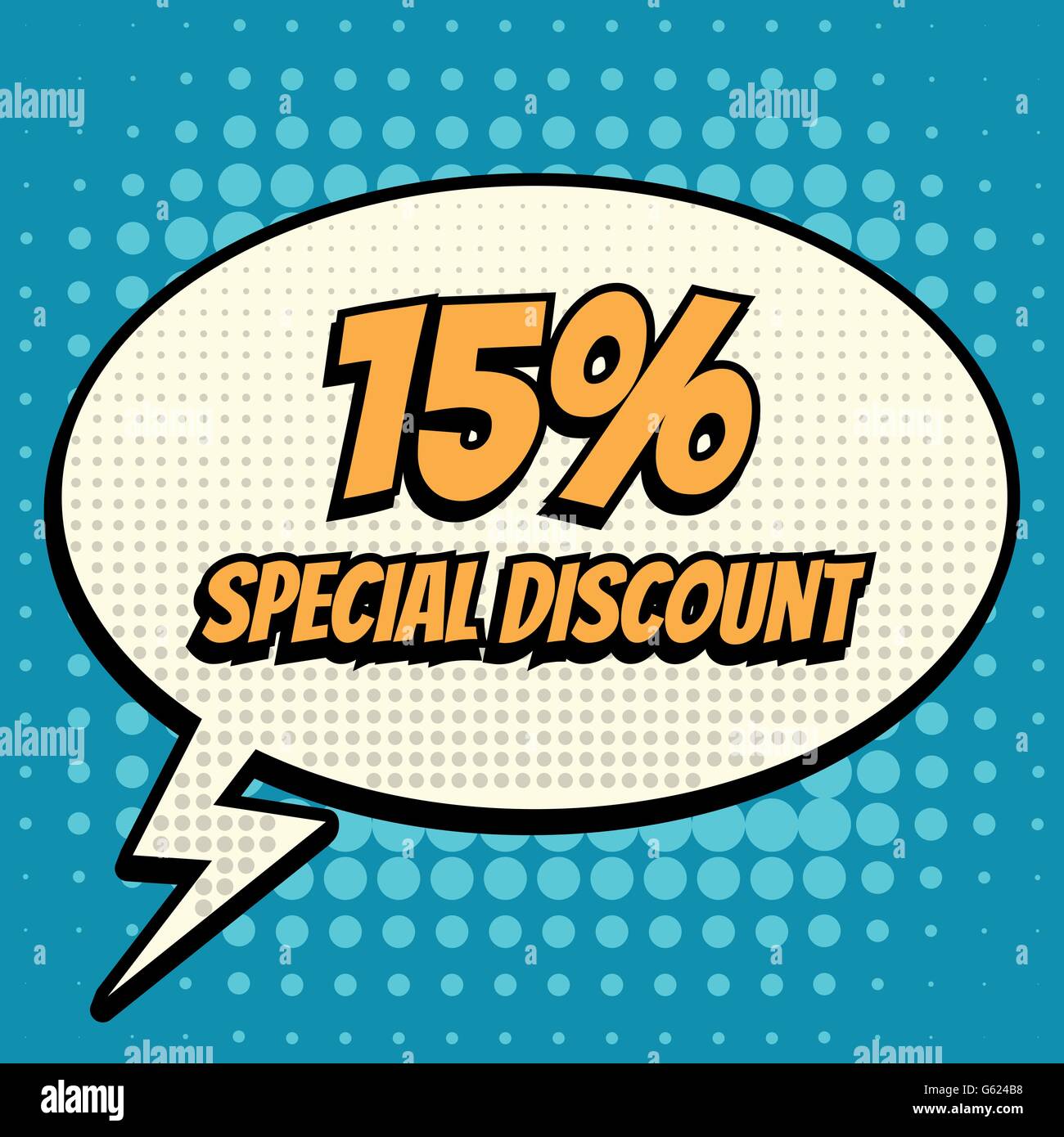 15 percent special discount comic book bubble text retro style Stock ...