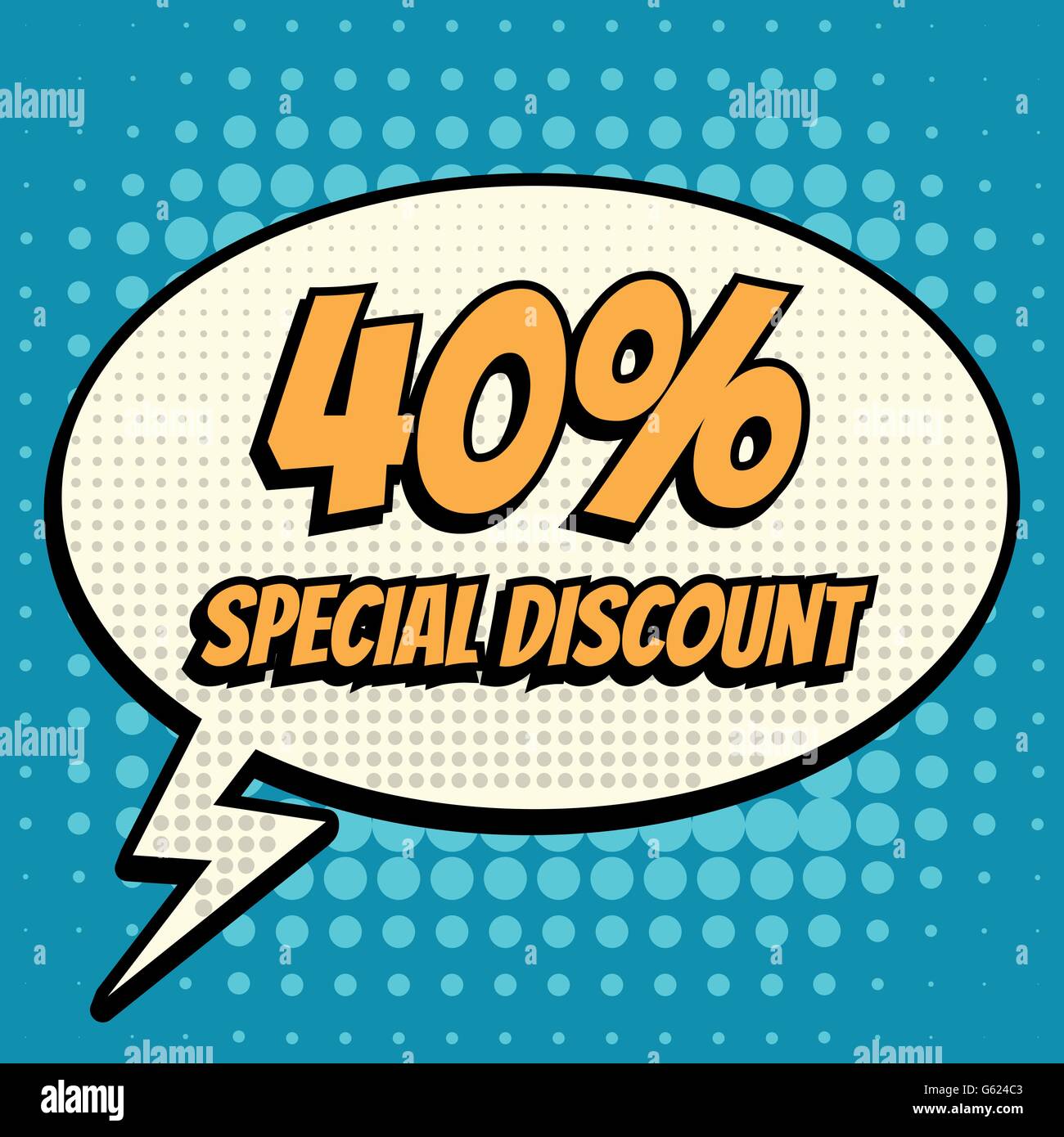 40 percent special discount comic book bubble text retro style Stock ...