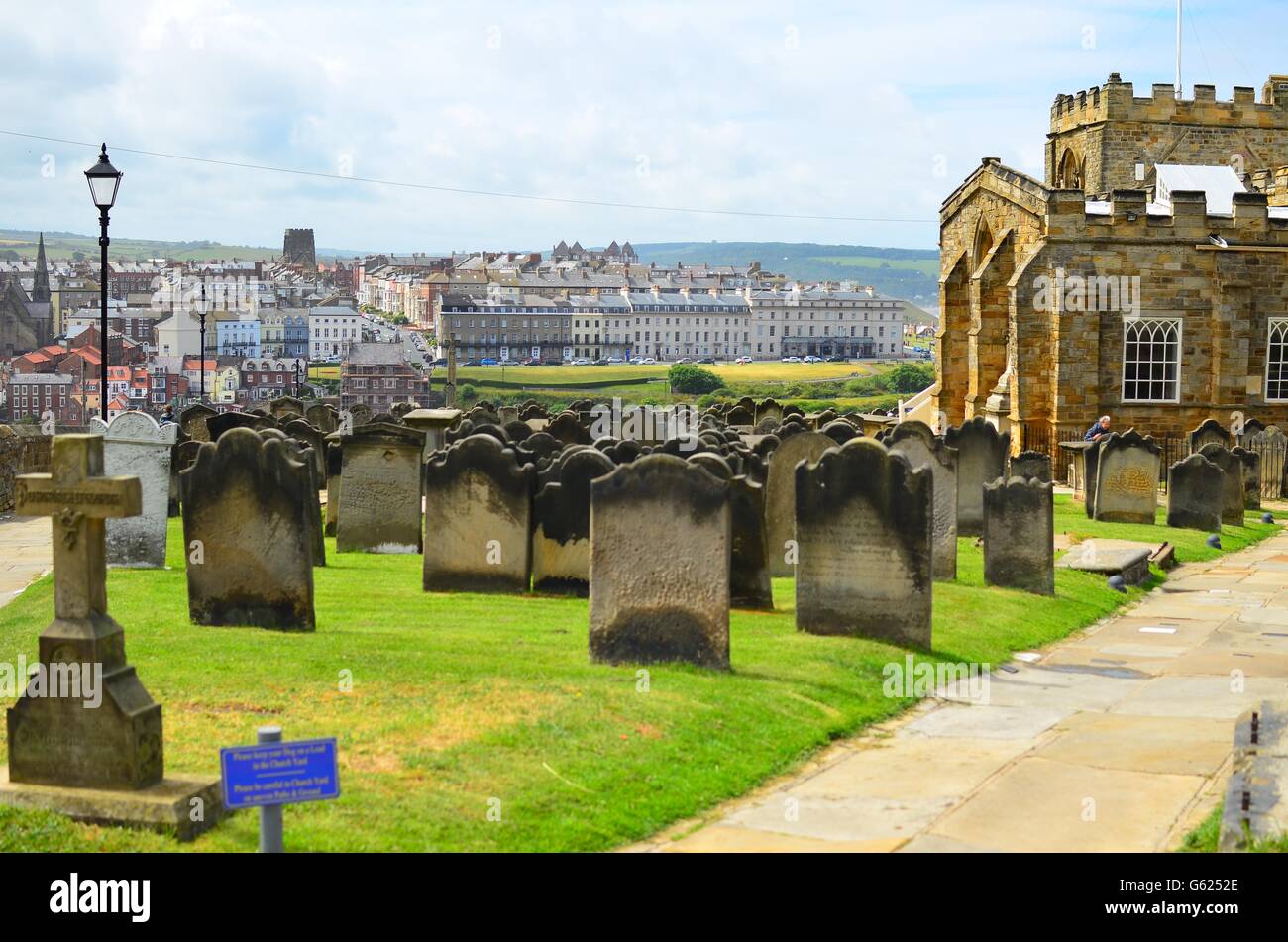 View of St Mary's church Whitby looking towards the old town of Whitby ...