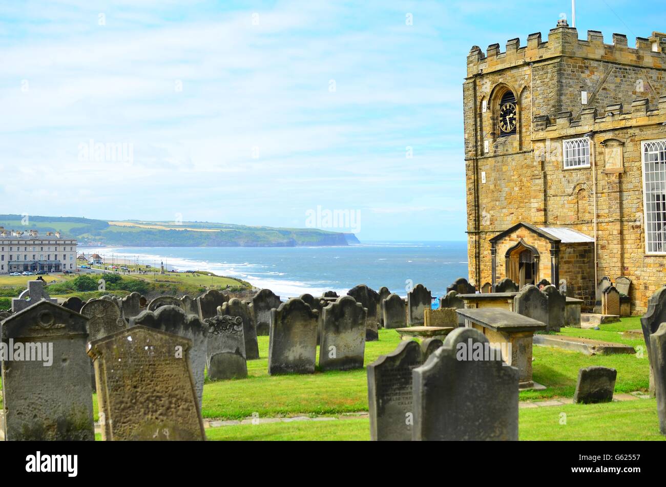St Mary's Church Whitby North Yorkshire England UK with Sandsend in the ...