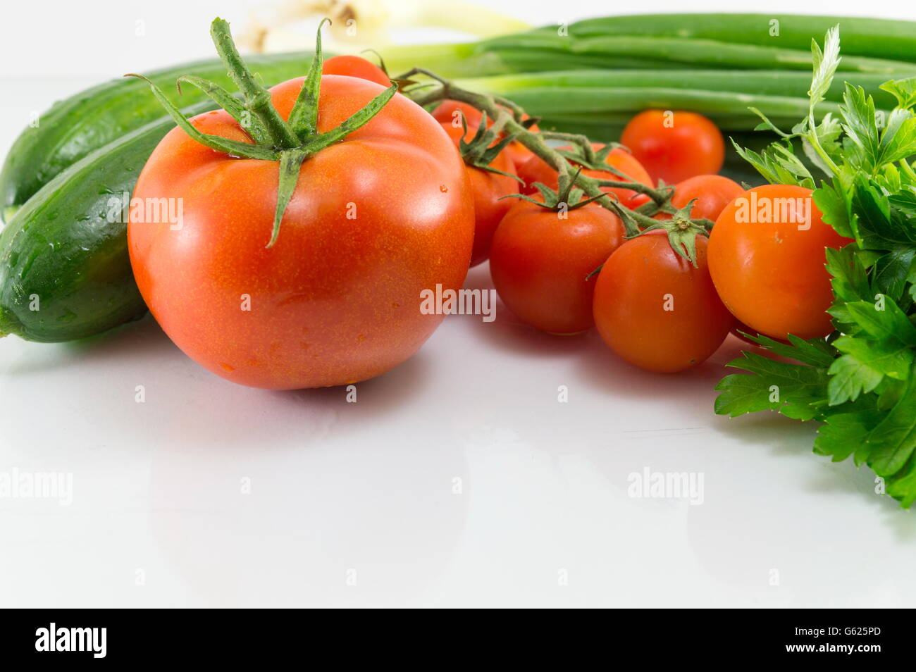 Fresh raw vegetables on a white wooden table Stock Photo - Alamy