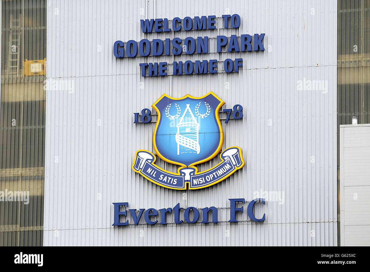 General view of the Everton club crest on the exterior of Goodison Park ...