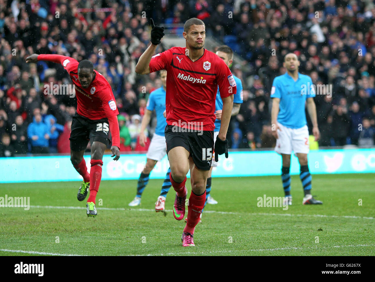 Cardiff City's Rudy Gestede celebrates scoring Cardiff's second goal ...