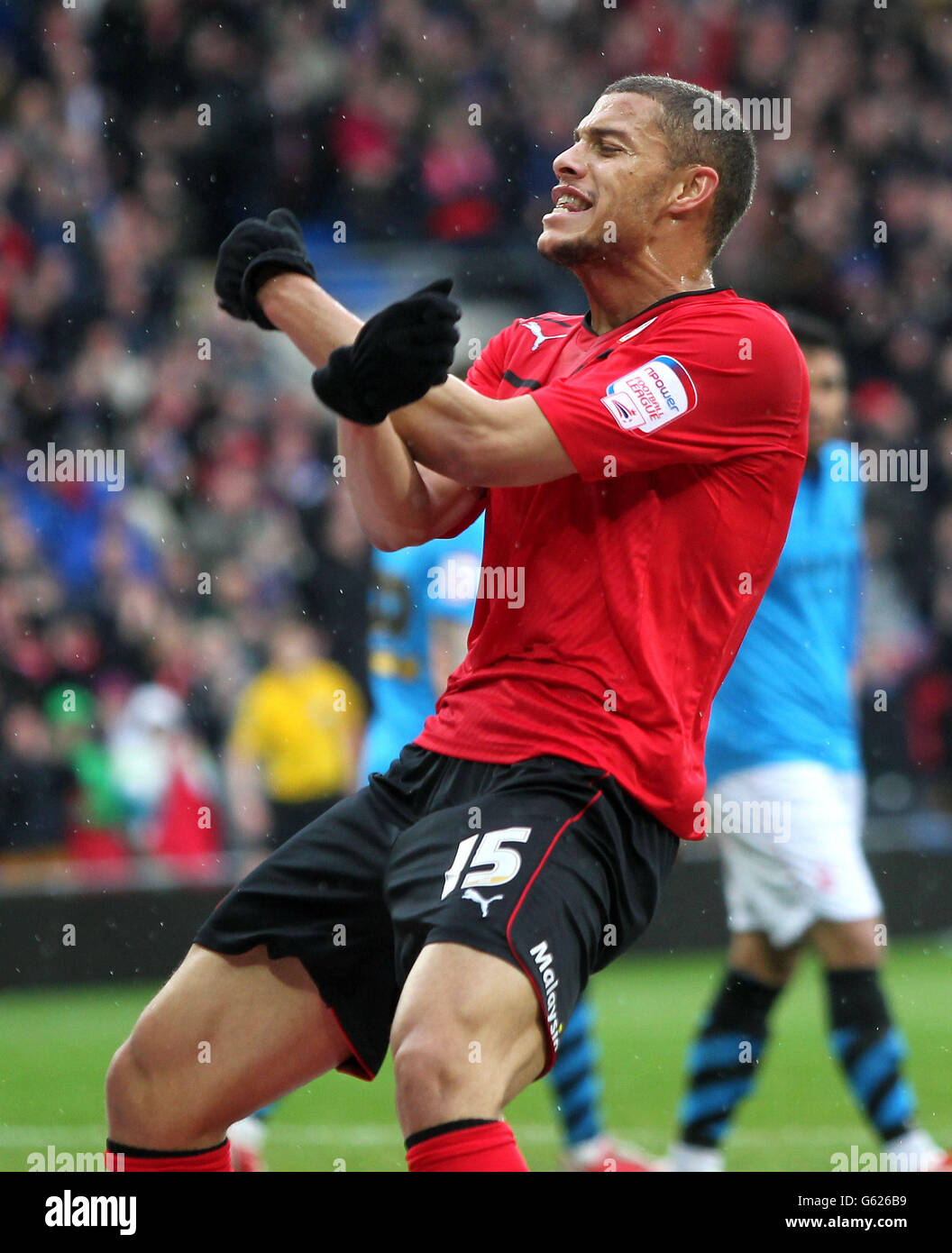 Cardiff City's Rudy Gestede celebrates scoring Cardiff's third goal ...