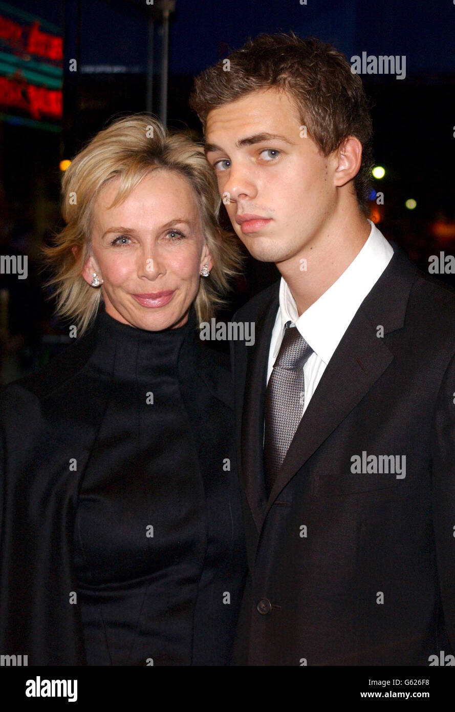 Trudie Styler and her son arriving at the Empire Leicester Square ...