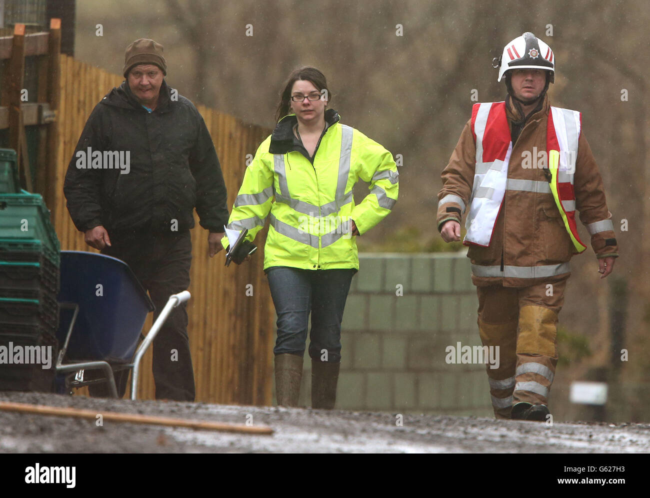 Zoo owner Brian Curran (left) with officials from Sepa and the fire ...