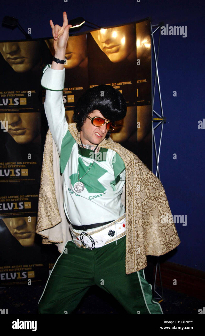 Fan - Elvis Album Launch. An Elvis fan arriving at the Cafe de Paris ...
