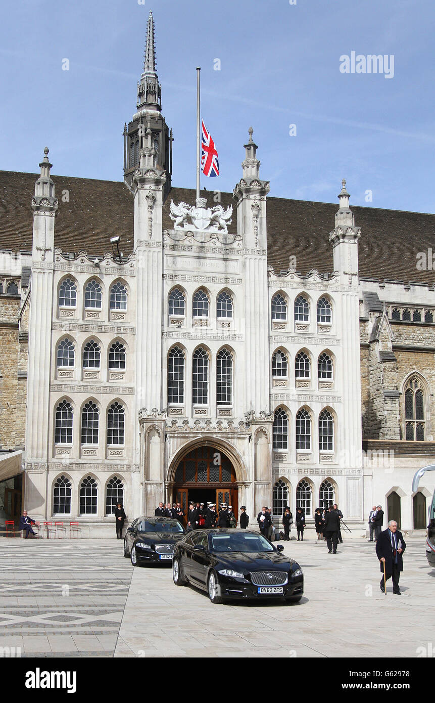 The Thatcher family leaving the Guildhall after a reception of friends ...