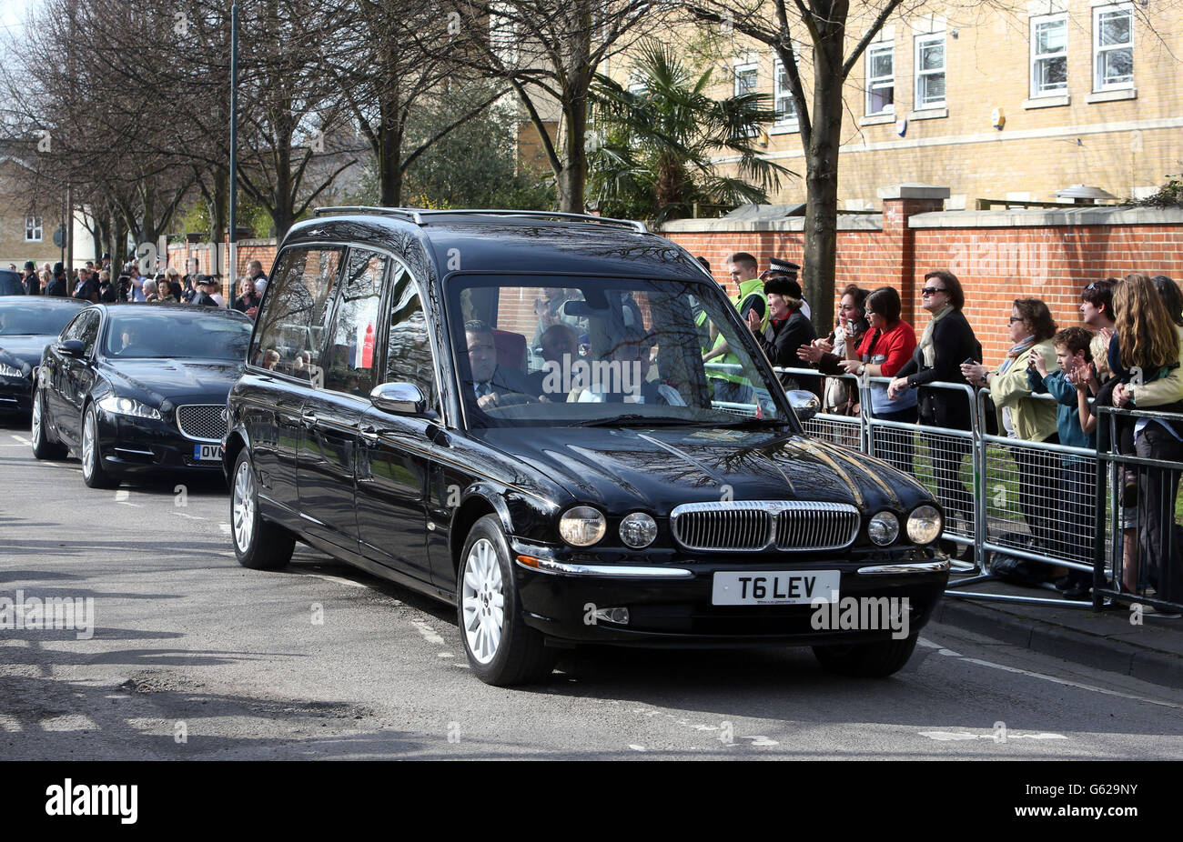 The Hearse carrying the coffin bearing the body of Baroness Thatcher ...